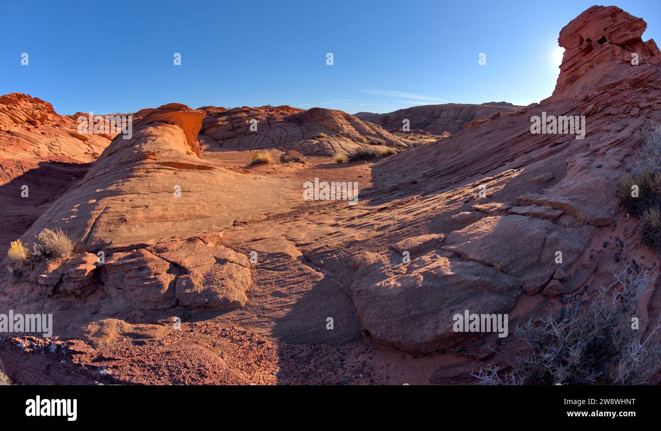 The swirls and blocky texture of fossilized sand dunes in the badlands ...