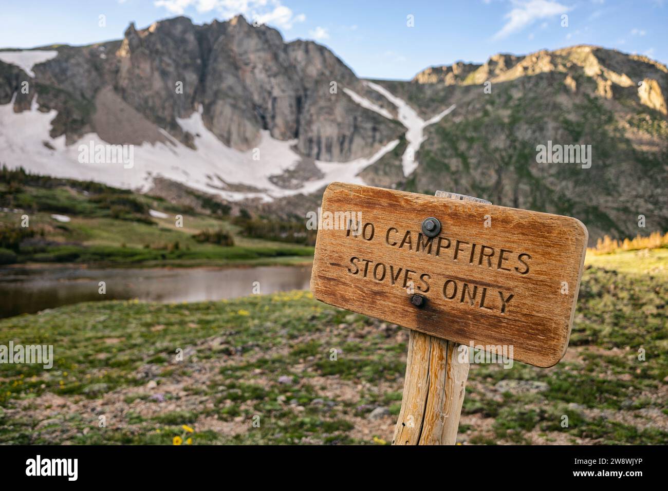 No campfires sign in the Indian Peaks Wilderness, Colorado Stock Photo ...