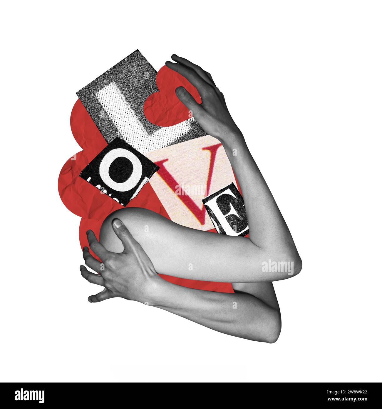 Fantasies. Male hands hugging papercut letters making word love ...