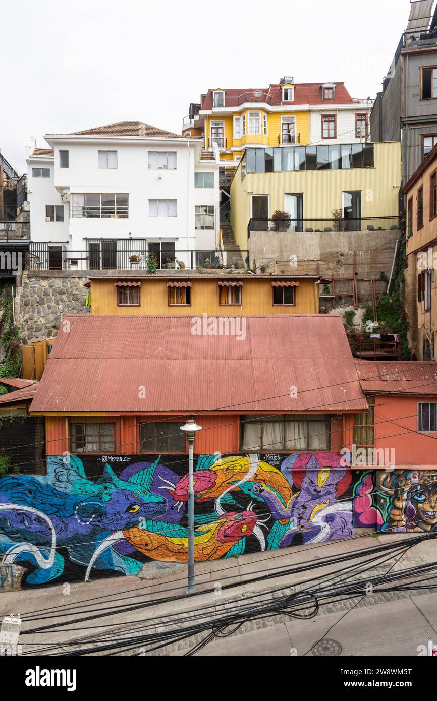 Beautiful view to colorful graffiti street art on the side of building ...