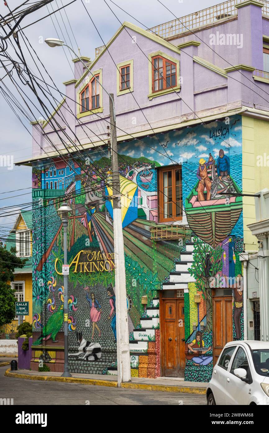 Beautiful view to colorful graffiti street art on the side of building ...