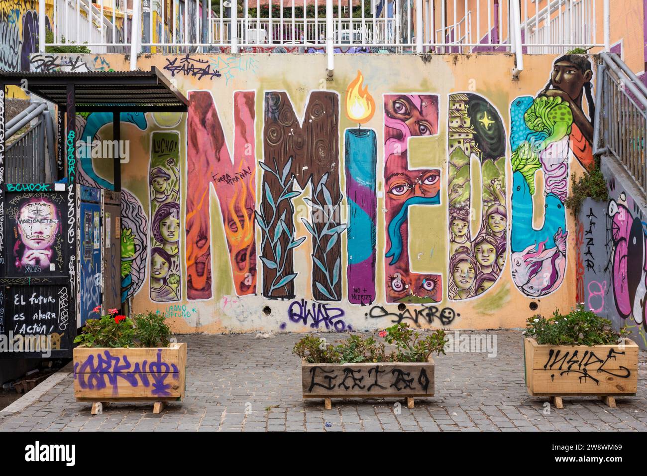 Beautiful view to colorful graffiti street art on the side of building ...