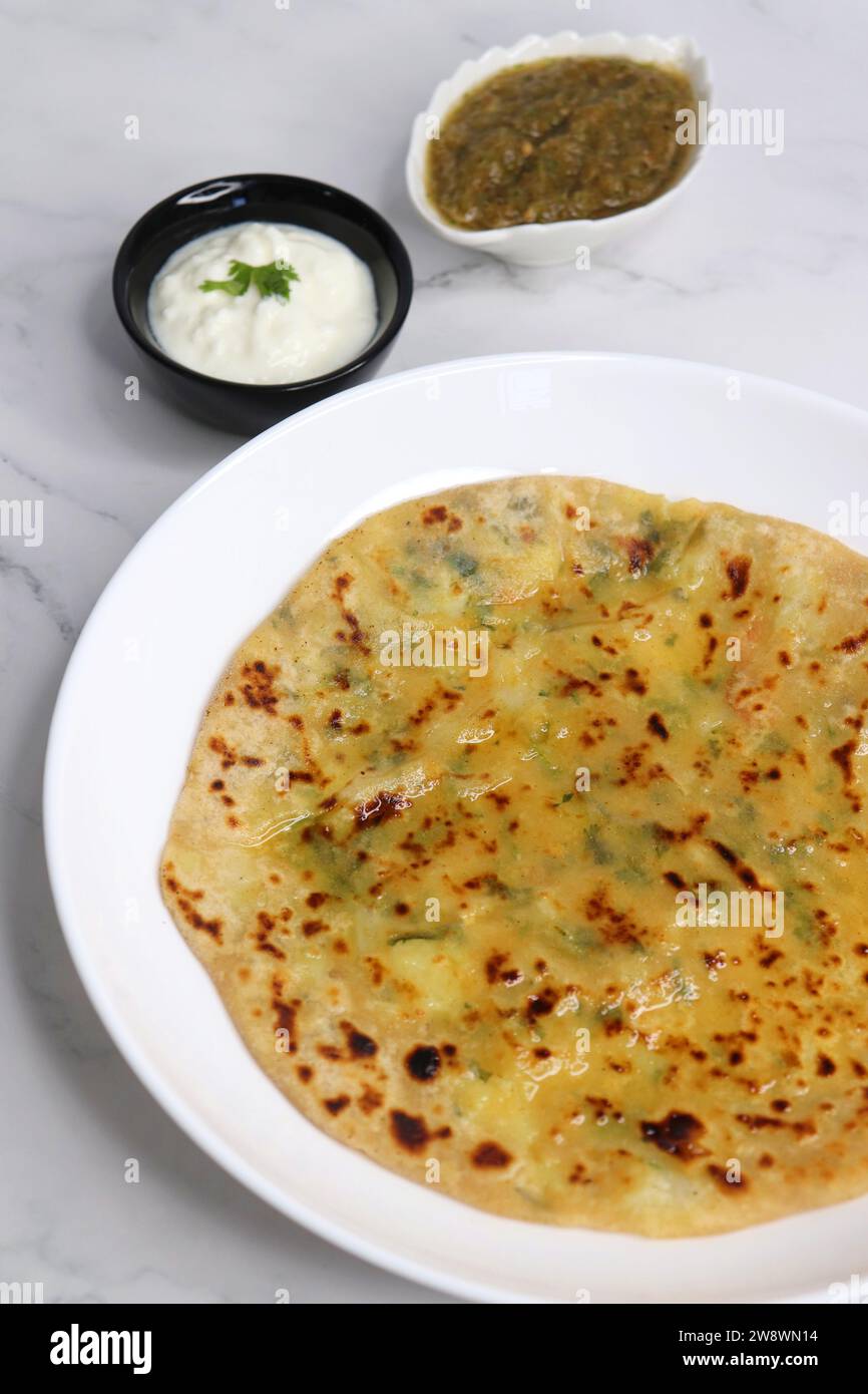 Indian Food. Aloo Paratha or Indian Potato stuffed Flatbread. Served ...
