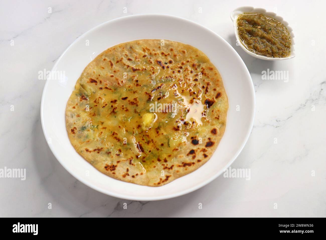 Indian Food. Aloo Paratha or Indian Potato stuffed Flatbread. Served ...