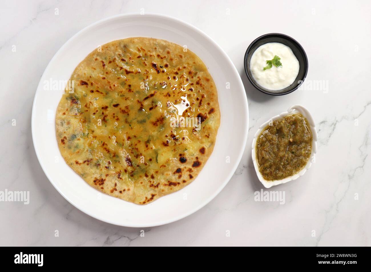 Indian Food. Aloo Paratha or Indian Potato stuffed Flatbread. Served ...