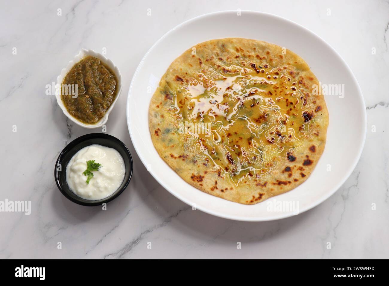 Indian Food. Aloo Paratha or Indian Potato stuffed Flatbread. Served ...