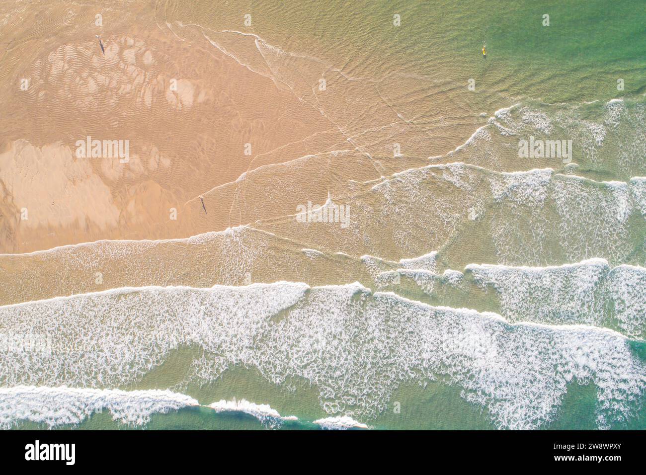 drone aerial view of a beach shore at dawn in summertime Stock Photo ...