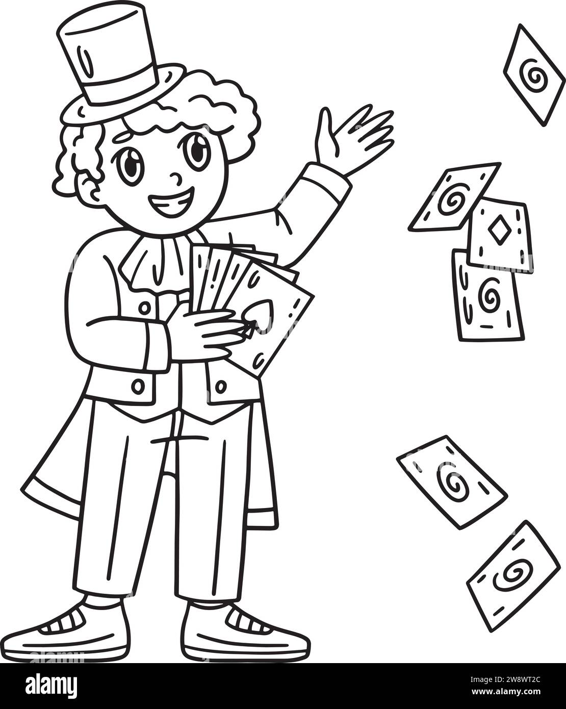 Circus Master with Cards Isolated Coloring Page Stock Vector Image ...
