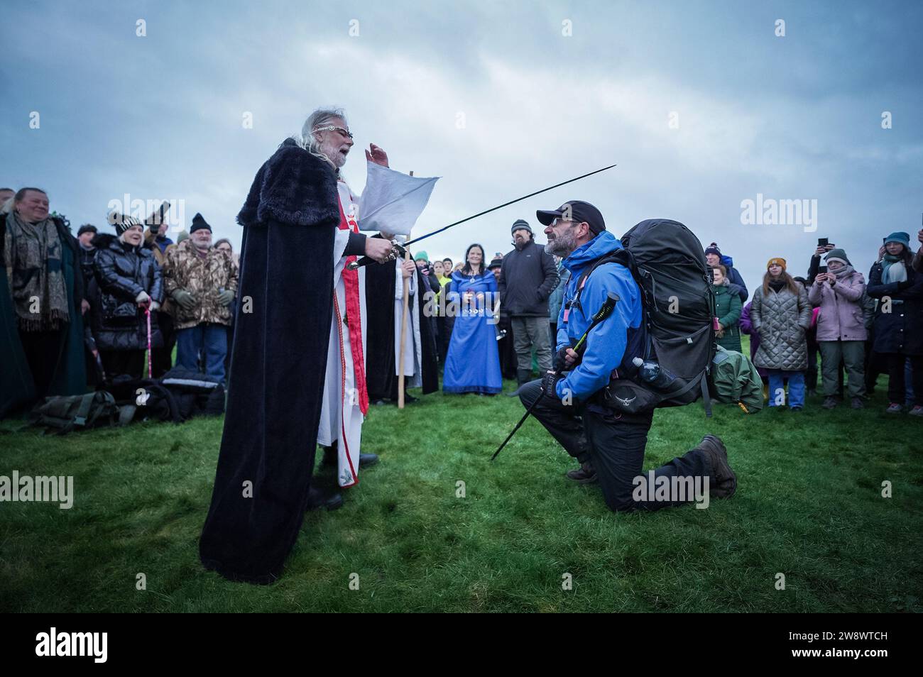 Wiltshire, UK. 22nd December 2023. Arthur Uther Pendragon (L) performs ...