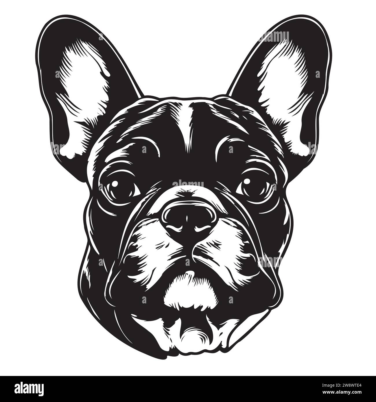 French Bulldog dog head, vector illustration, black color, vector image ...