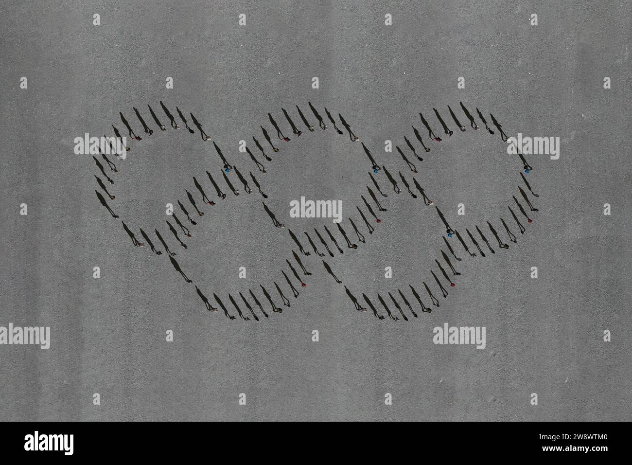 Aerial photo of people forming olympic rings for the upcoming Olympic ...