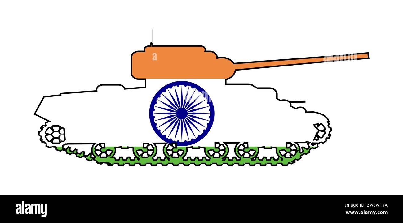 An outline silhouette of typical India battle tank showing the Indian ...