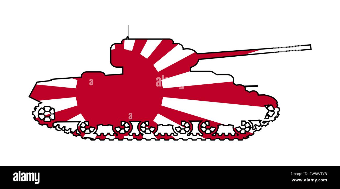 An outline silhouette of typical Japan battle tank showing the Japanese ...