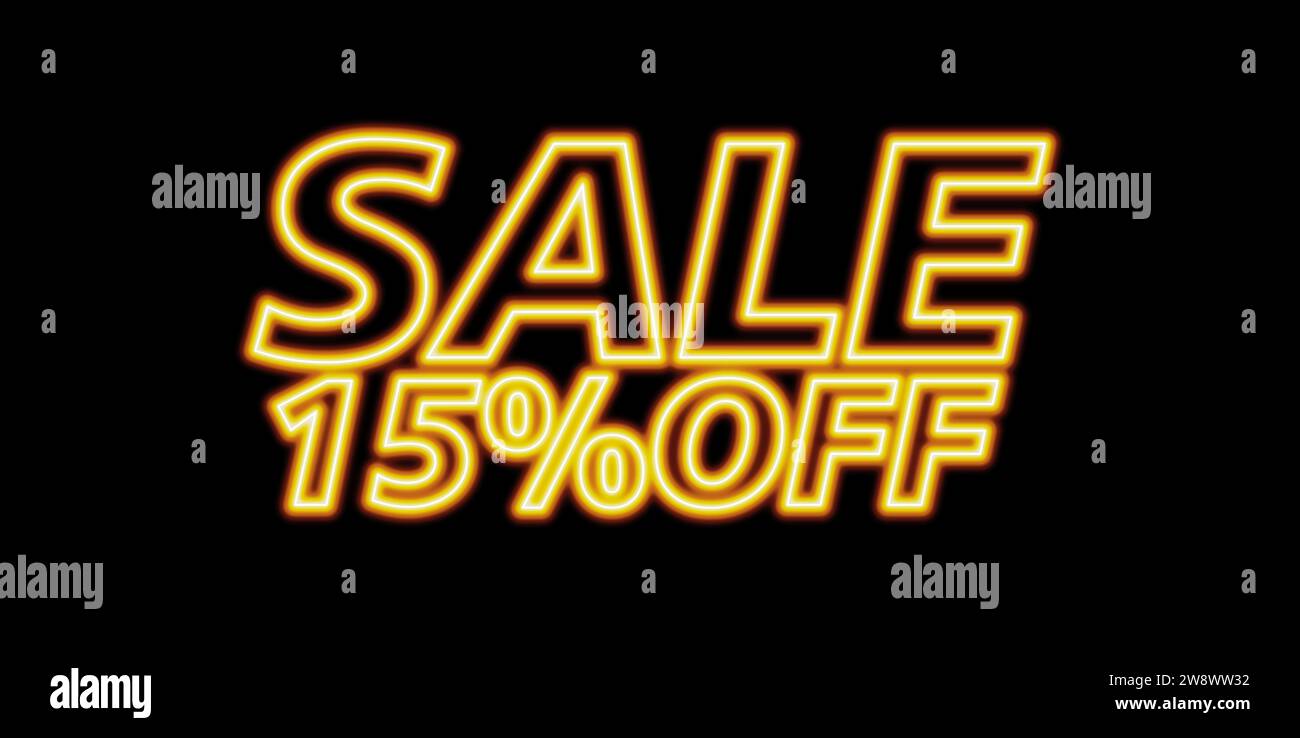 SALES NEON GOLD 15 PERCENT OFF Stock Photo - Alamy