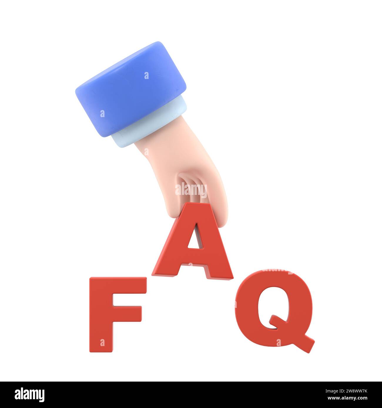 3d hand and word FAQ concept,Cartoon Gesture Icon Mockup. 3D rendering ...