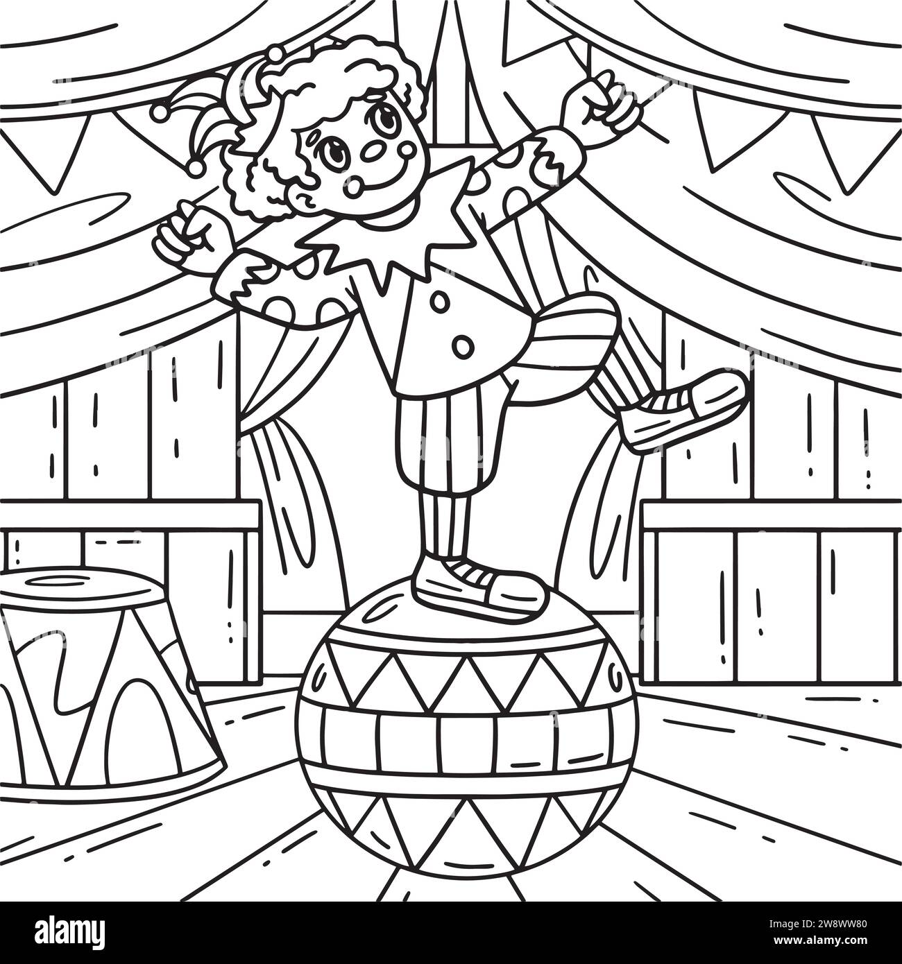 Clown on Circus Ball Coloring Page for Kids Stock Vector Image & Art ...