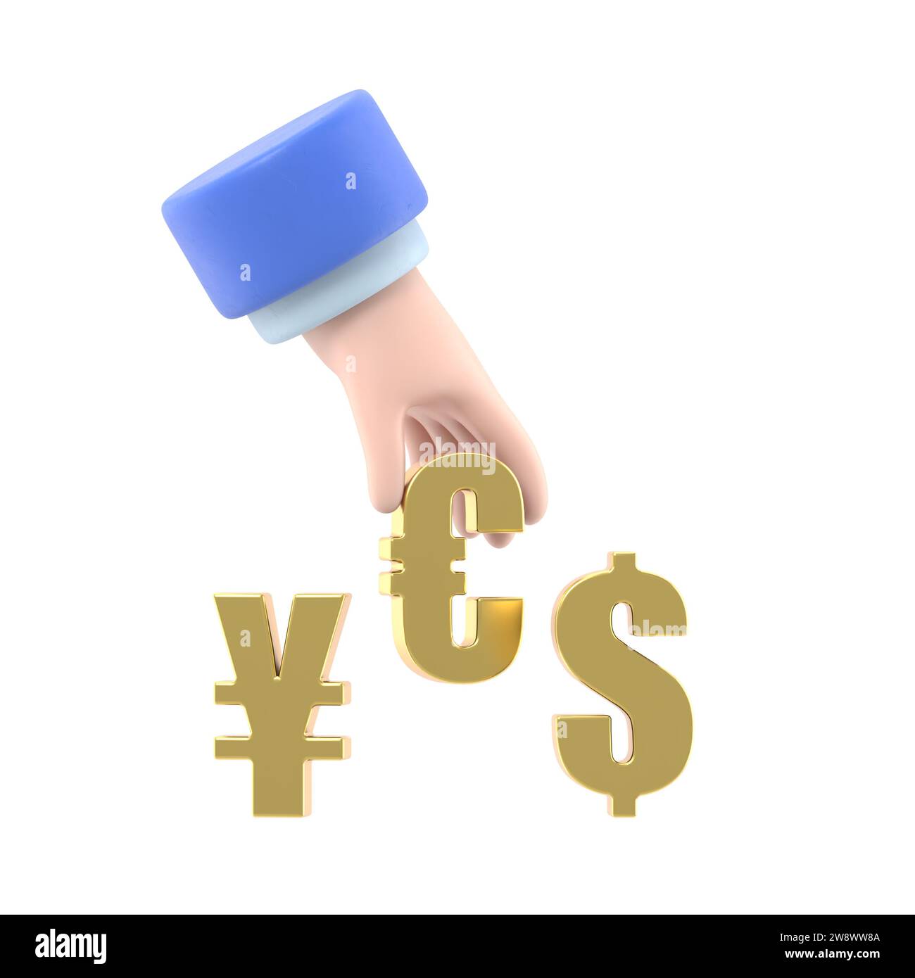 Cartoon Gesture Icon Mockup. 3d hand and currency sign yes concept,3D ...