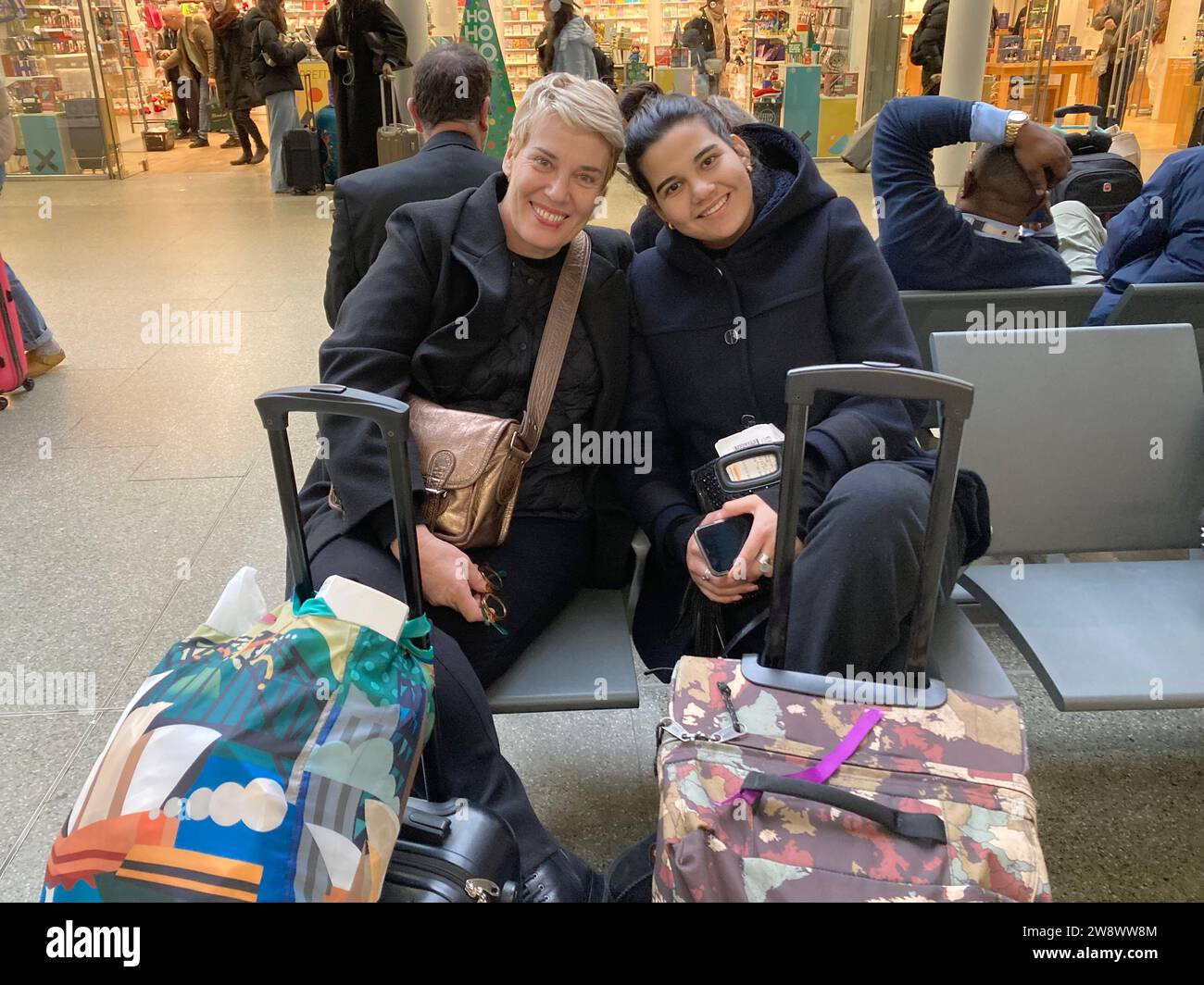 Passengers Sophie Lesaint, 53, and Mariane Tadebois, 23 at St Pancras ...