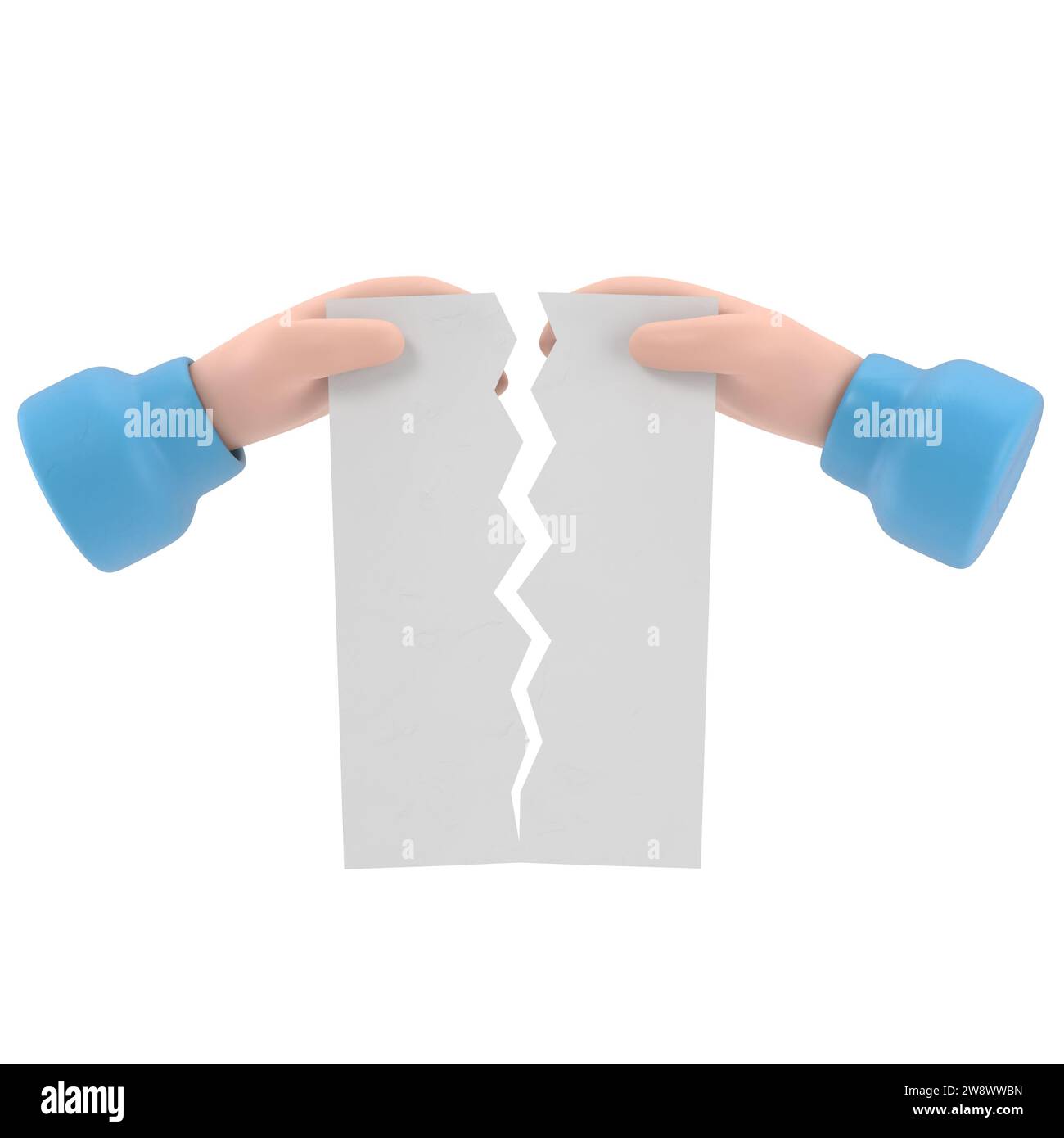 Male hands tearing a blank sheet of paper. 3D illustration of flat ...