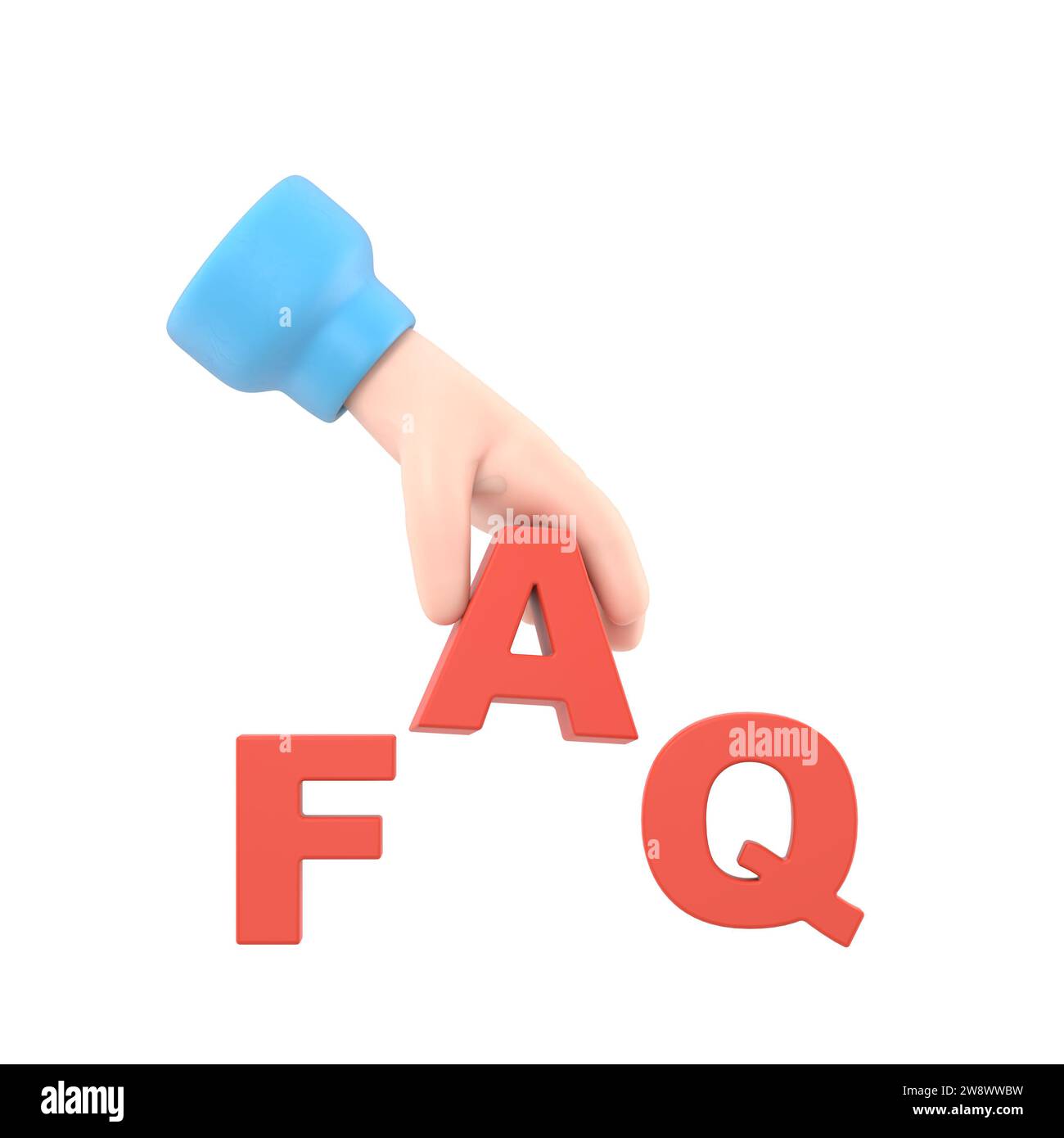 3d hand and word FAQ concept,Cartoon Gesture Icon Mockup. 3D rendering ...