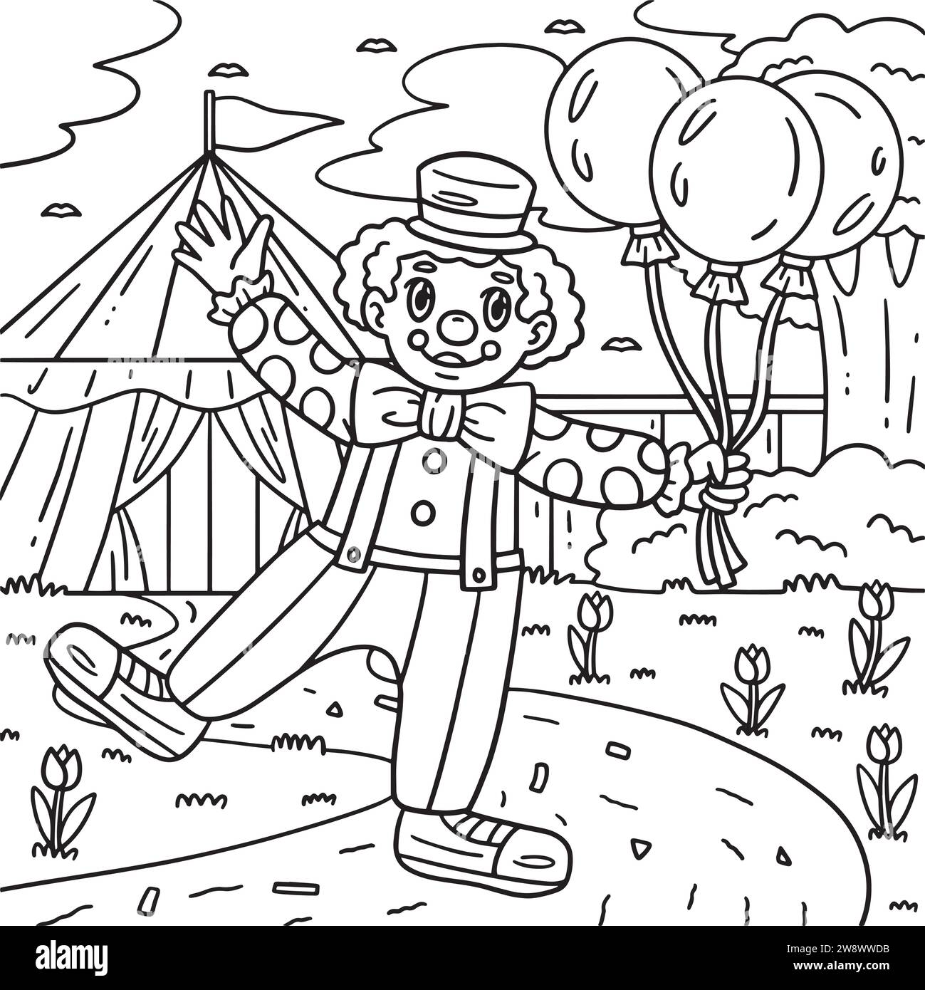 Circus clown coloring page for kids hi-res stock photography and images ...