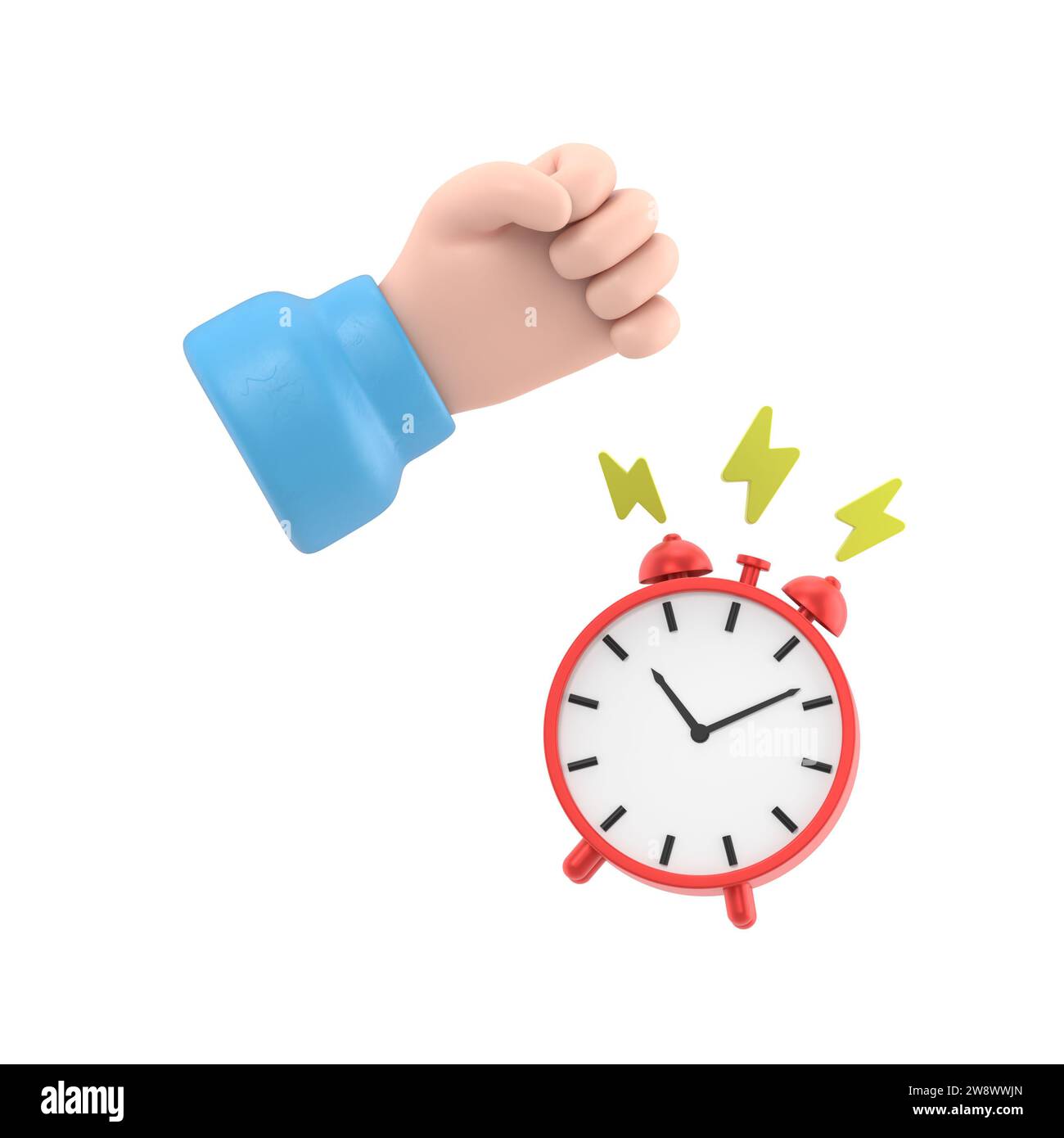 Cartoon Gesture Icon Mockup.Hand turning off the ringing alarm clock,3D ...