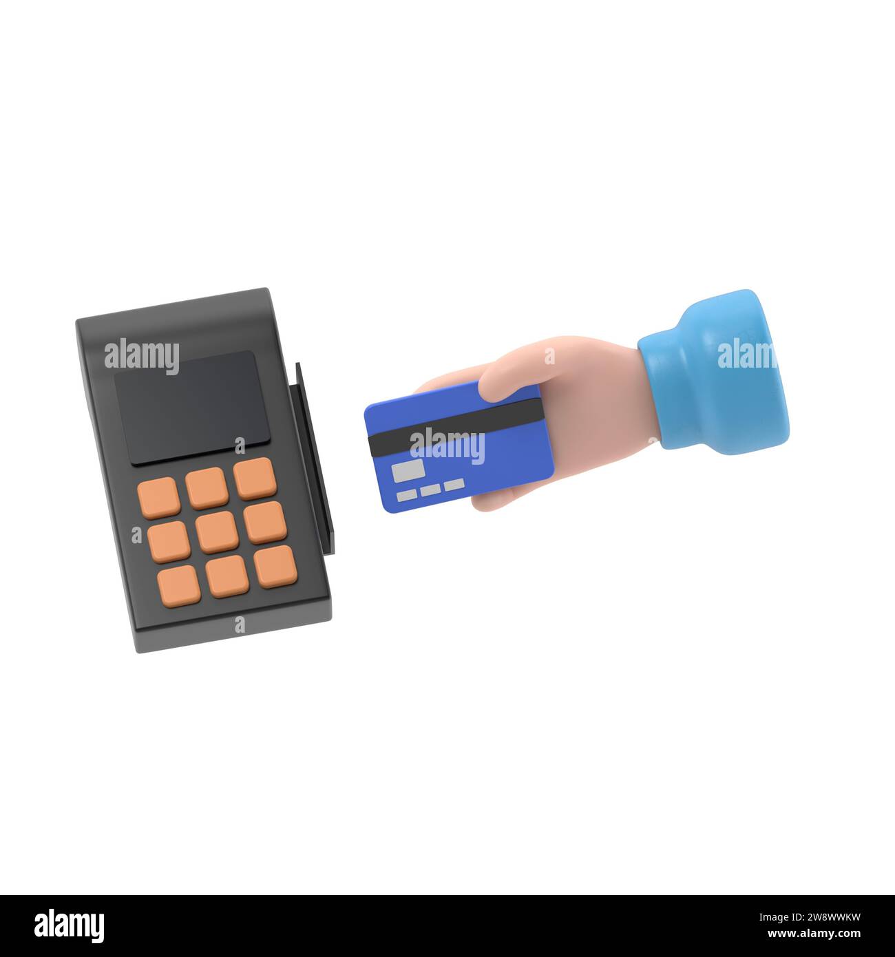 Cartoon hand holding credit card and payment terminal. POS terminal ...