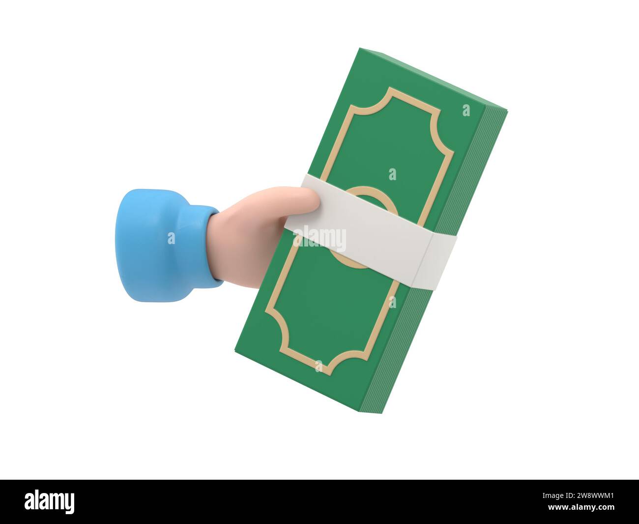 3D cartoon hand holds dollar bills. Concept of financial operation ...