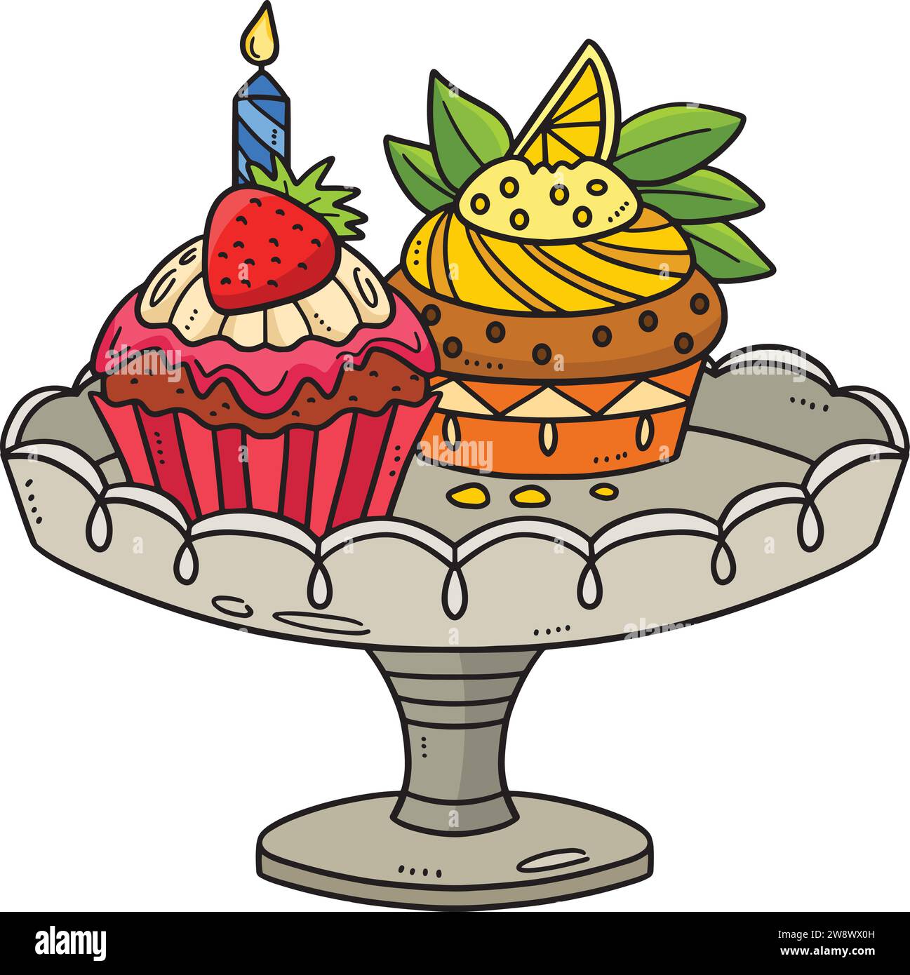 Birthday Cupcakes with Candle Cartoon Clipart Stock Vector Image & Art - Alamy