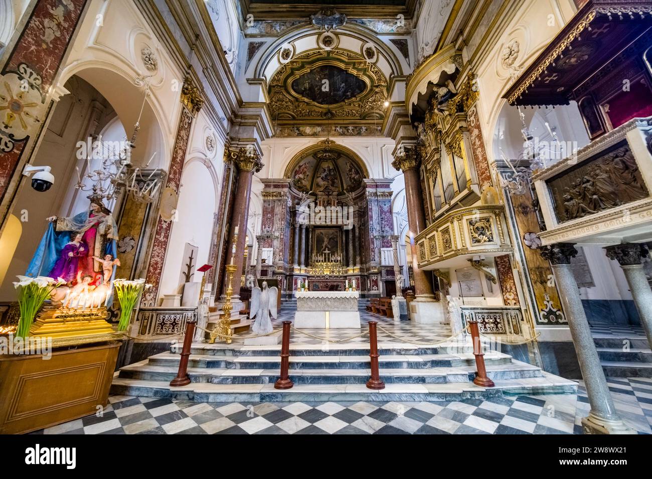 Interior design and altar inside the church Amalfi Cathedral, Cattedrale di Sant'Andrea, of the ...