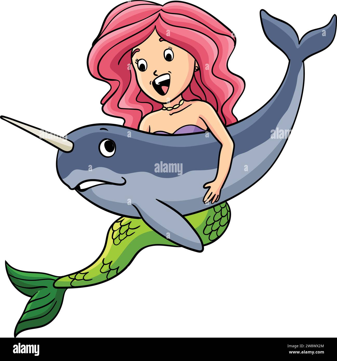 Mermaid and Hugging Narwhal Cartoon Clipart Stock Vector Image & Art ...