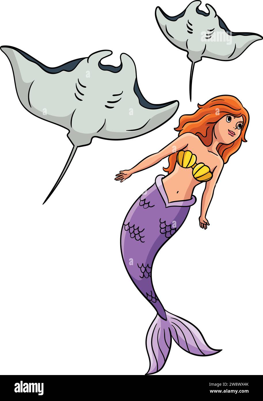 Mermaid with a Manta Ray Cartoon Colored Clipart Stock Vector Image ...