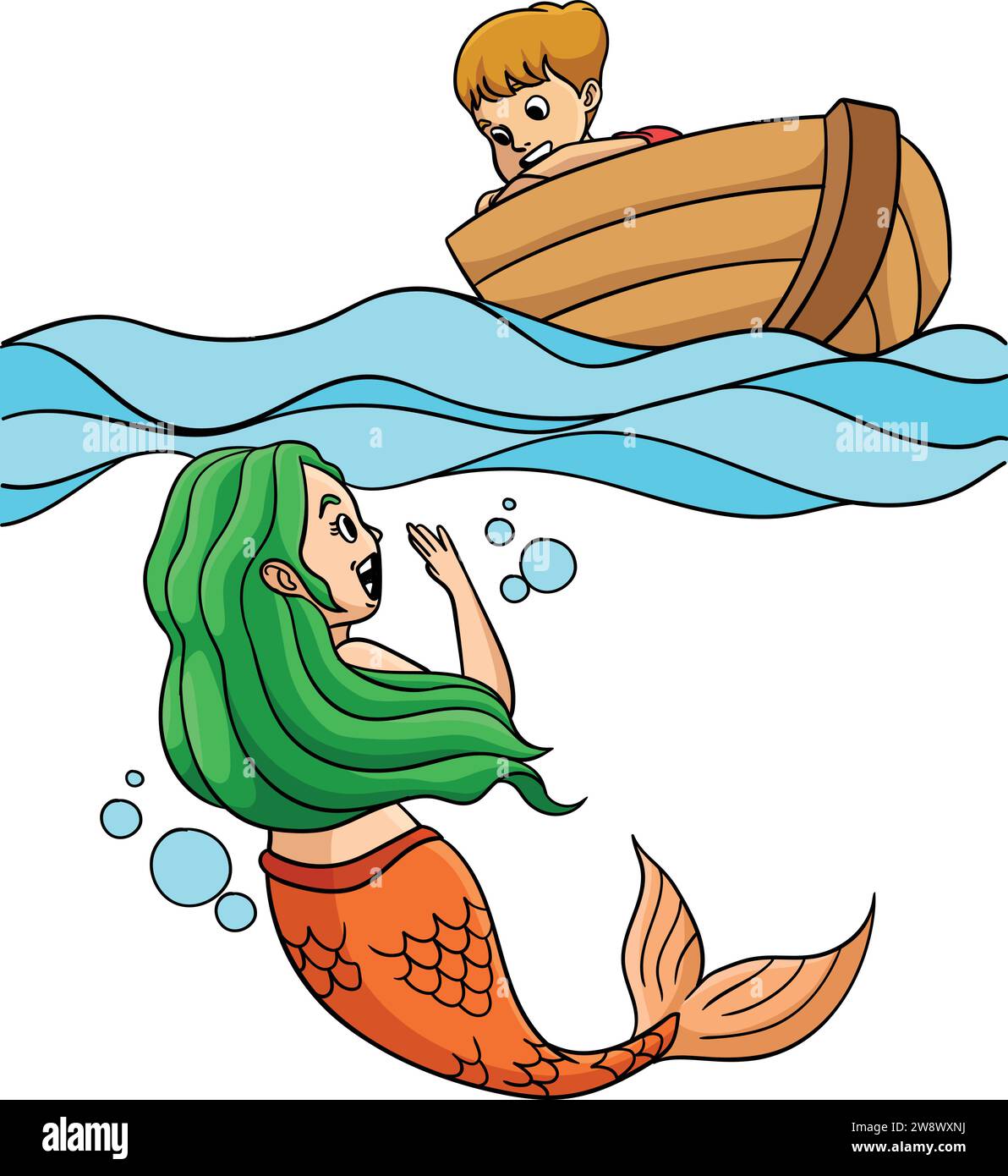 Mermaid Talking to a Boy in the Boat Clipart Stock Vector Image & Art ...