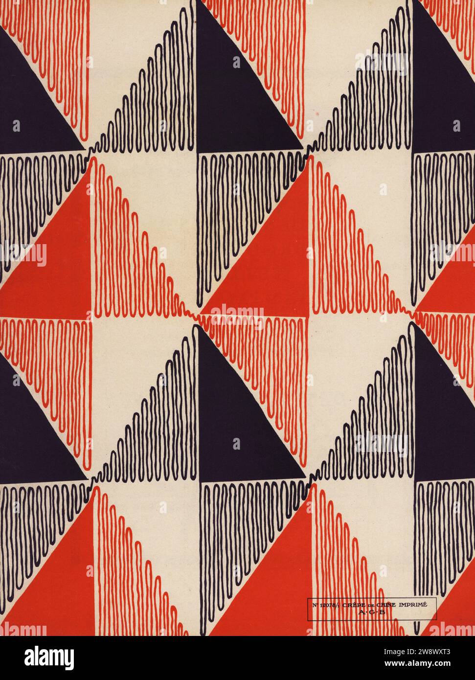Geometrical fabric pattern R.12078/1 printed on crepe de Chine from AGB ...