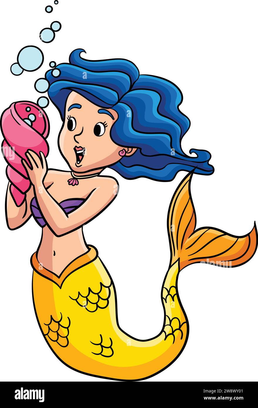 Mermaid Holding Spiral Shell Cartoon Clipart Stock Vector Image & Art ...