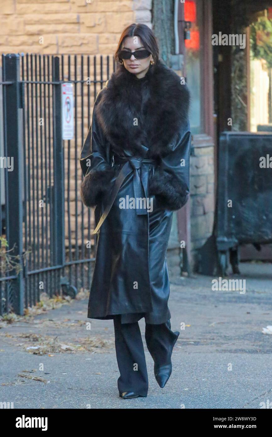 Emily Ratajkowski shows off her effortless style in a leather, fur ...