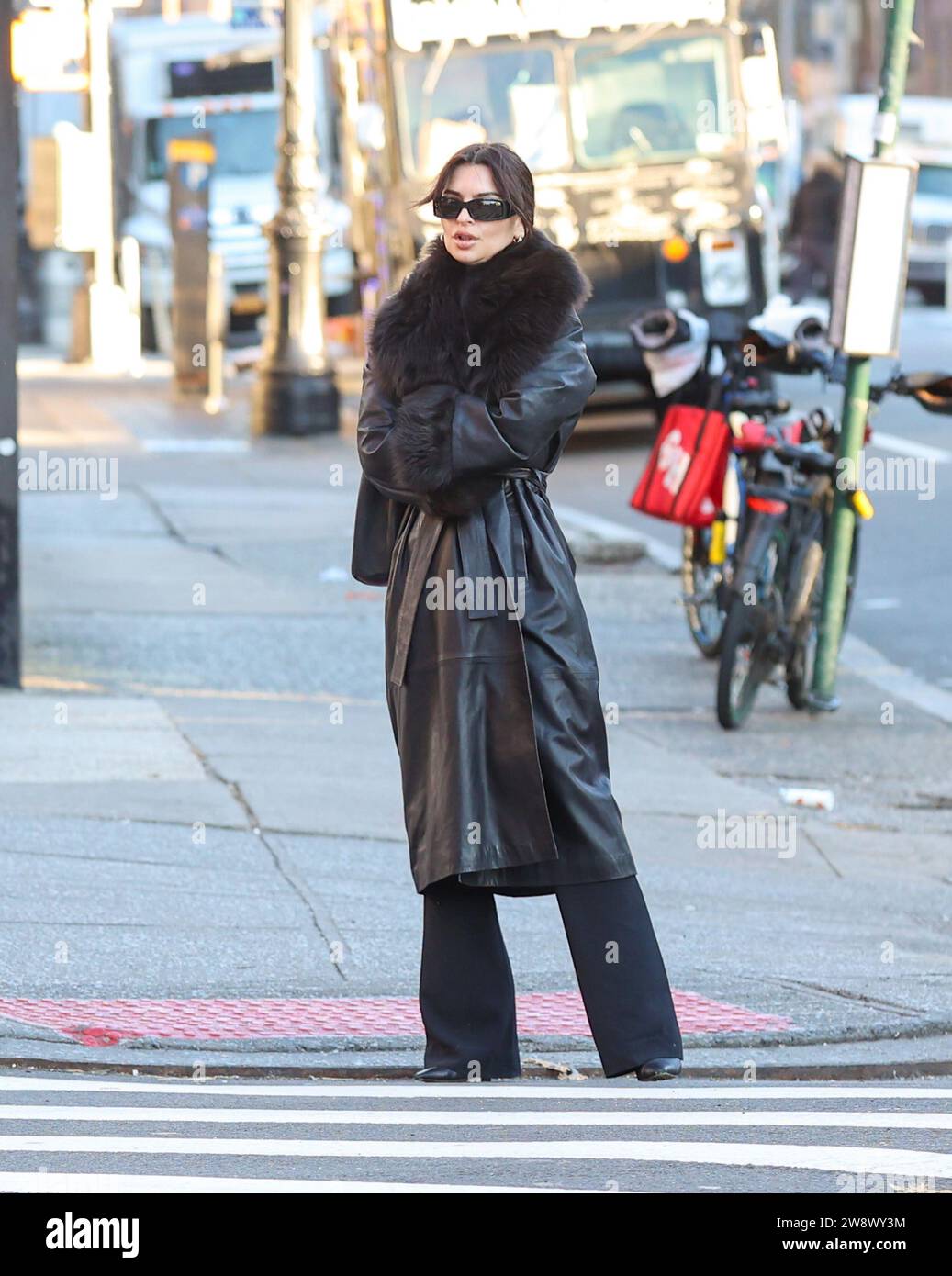 Emily Ratajkowski shows off her effortless style in a leather, fur ...