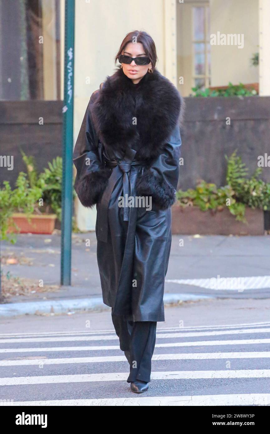 Emily Ratajkowski shows off her effortless style in a leather, fur ...