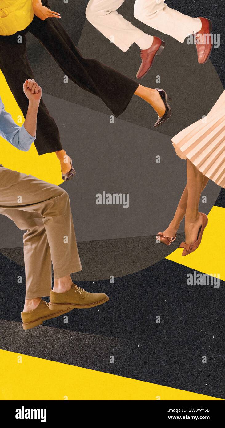 Male and female legs in retro clothes and shoes dancing over ...