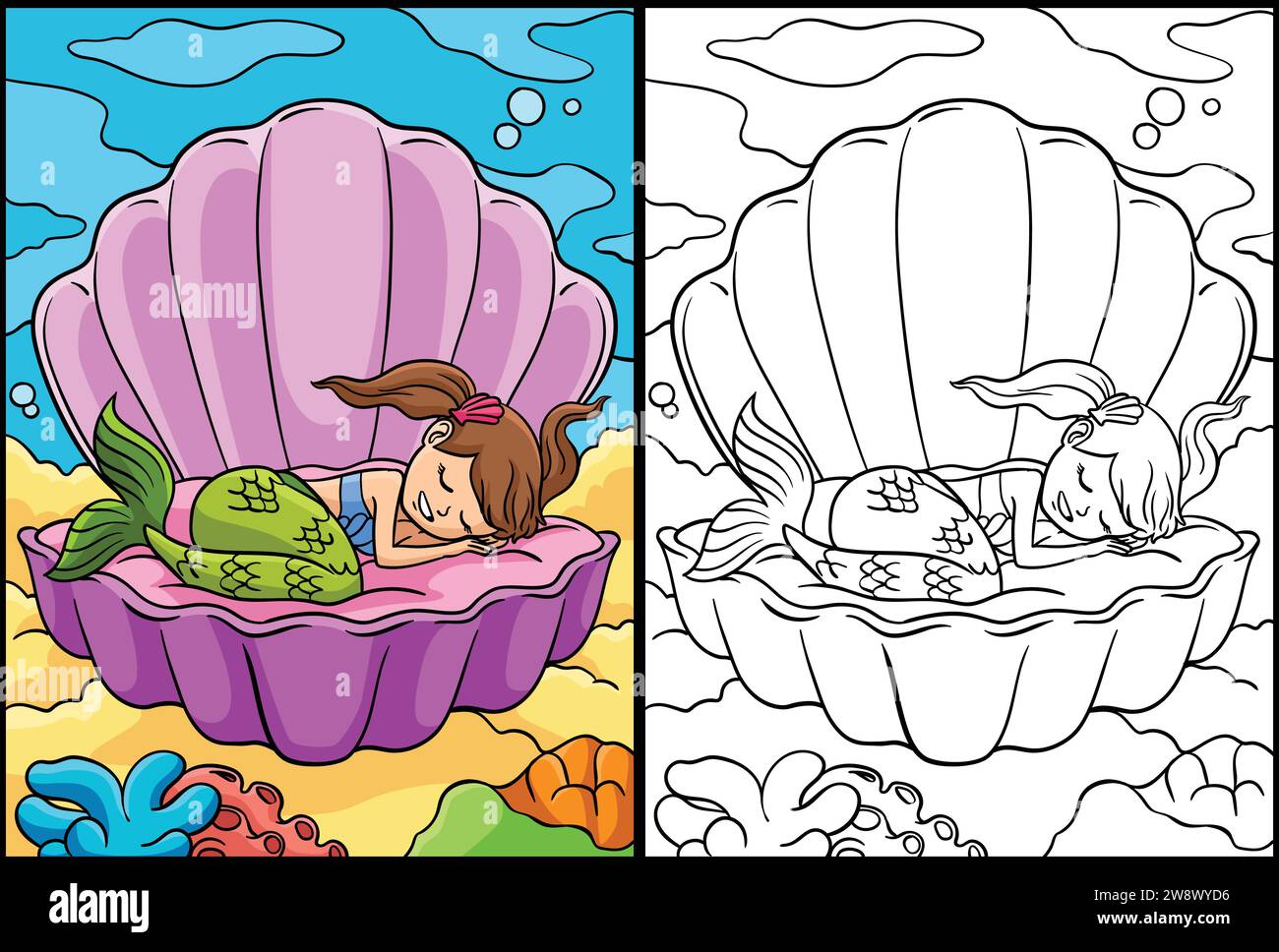 Sleeping Mermaid in a Clam Shell Illustration Stock Vector Image & Art - Alamy