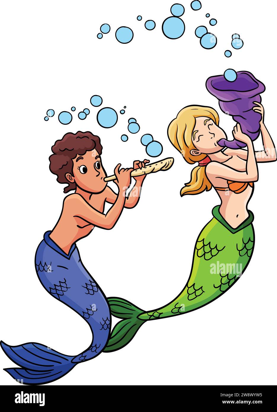 Mermaid Playing Flute Cartoon Colored Clipart Stock Vector Image & Art ...