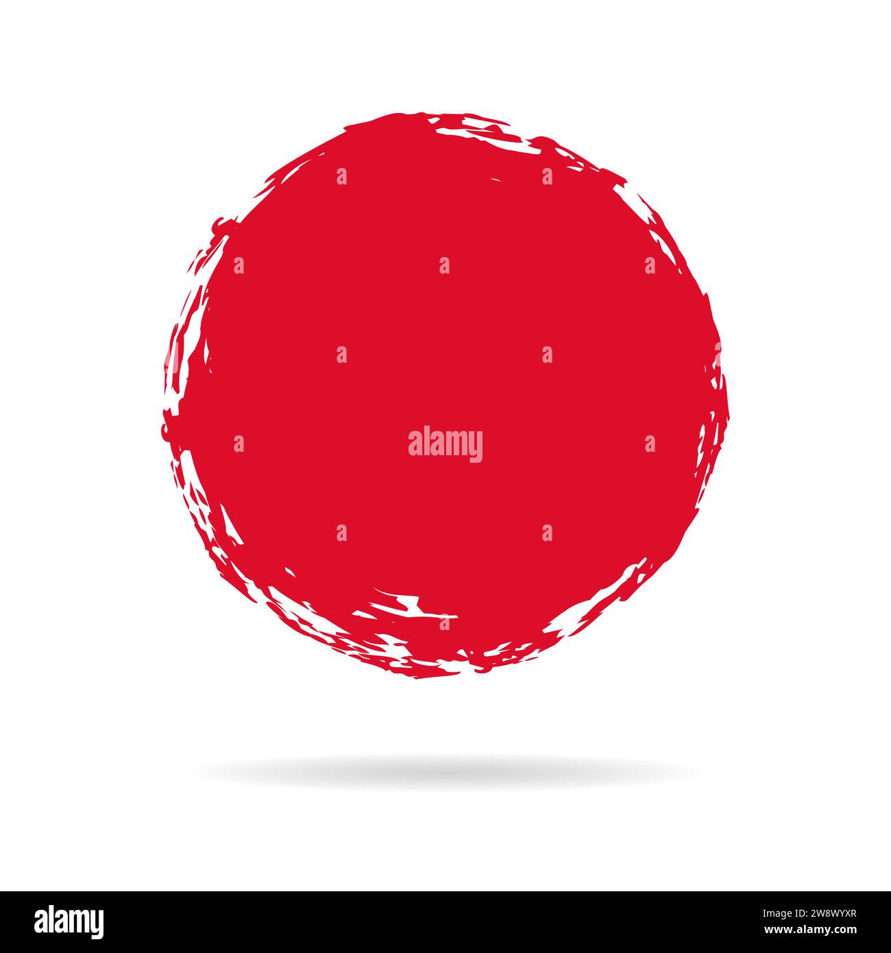 Hand painted grunge circle. Red round blob hand drawn with ink brush ...