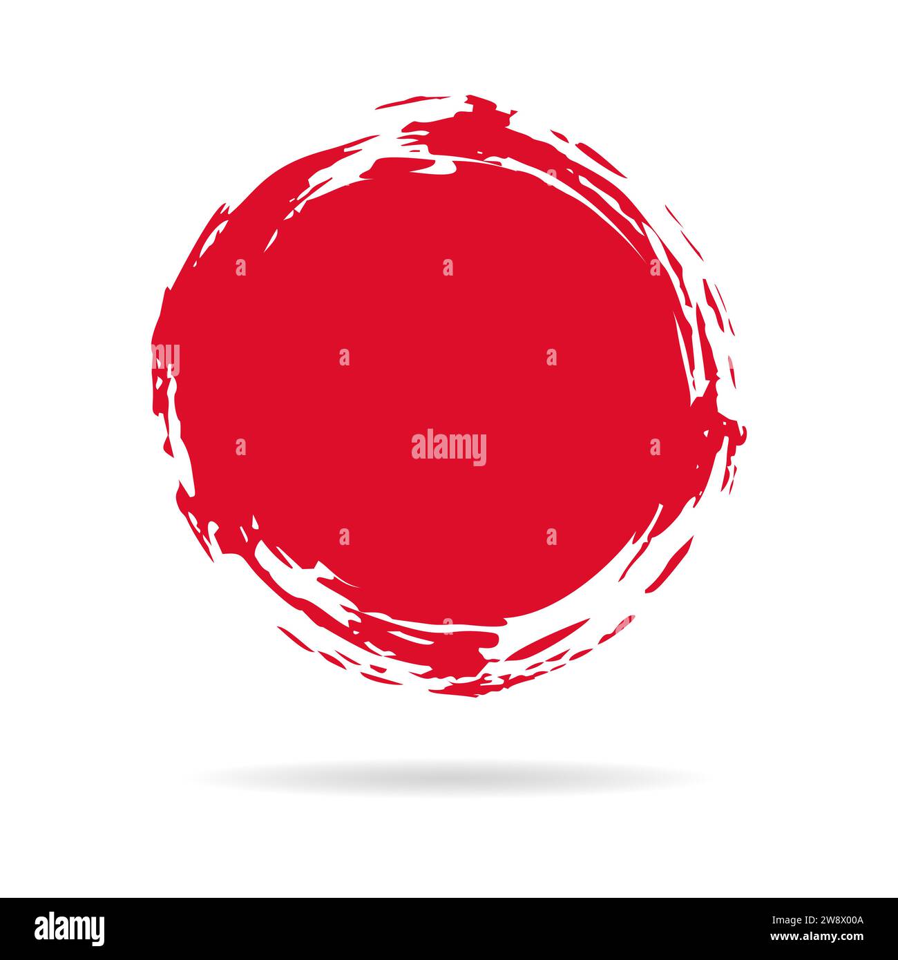Hand painted grunge circle. Red round blob hand drawn with ink brush ...