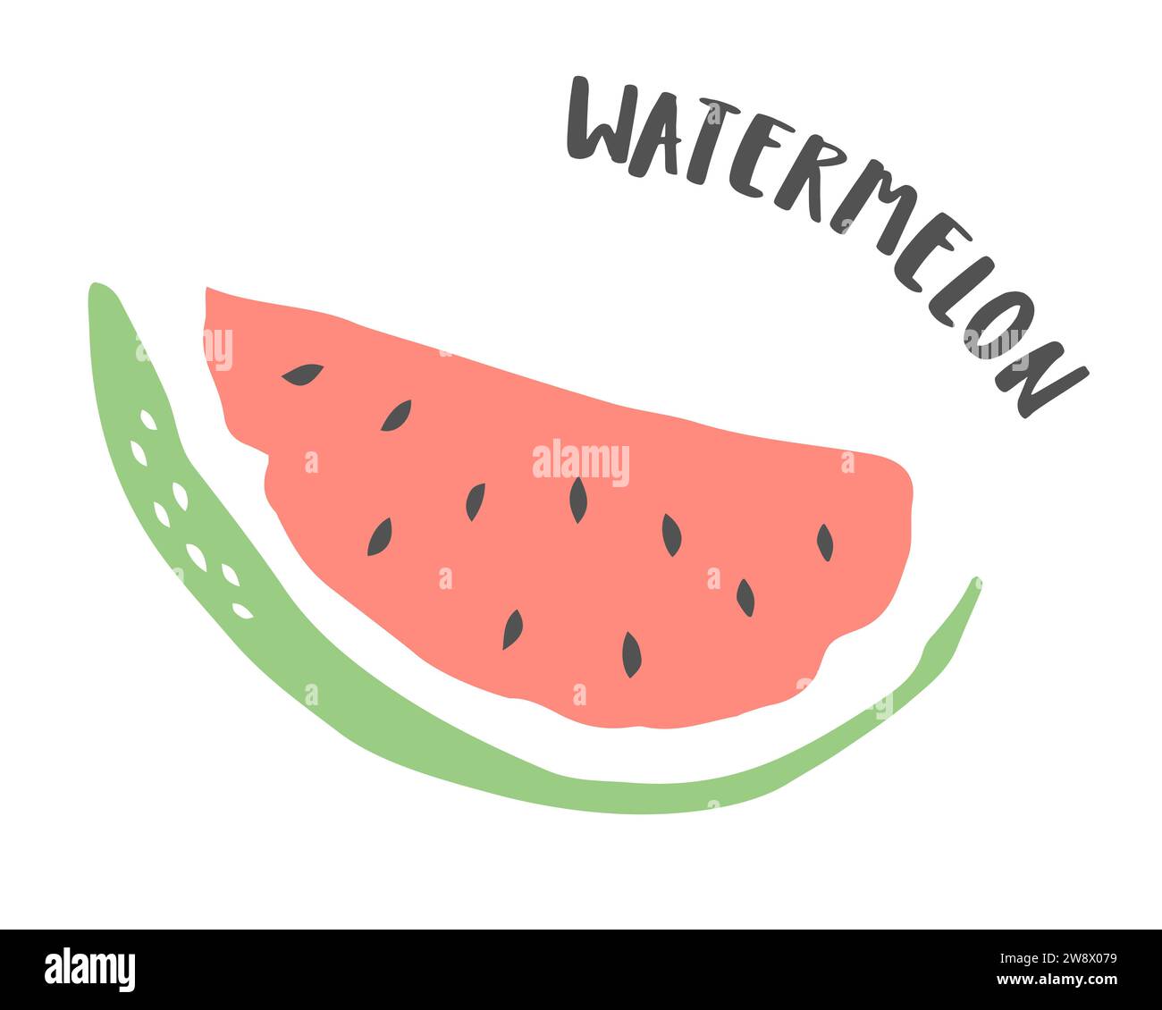 Watermelon piece drawing hand painted with ink brush isolated on white ...