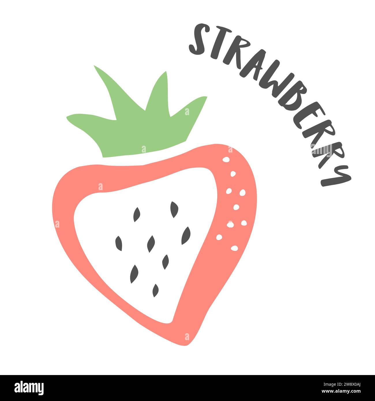 Strawberry drawing hand painted with ink brush isolated on white ...