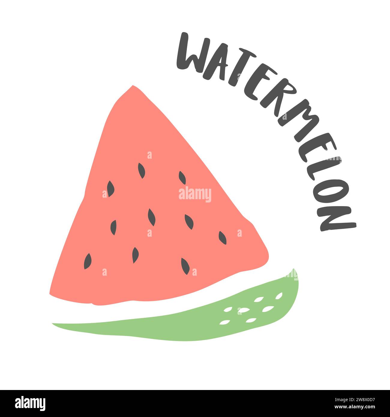 Watermelon piece drawing hand painted with ink brush isolated on white ...
