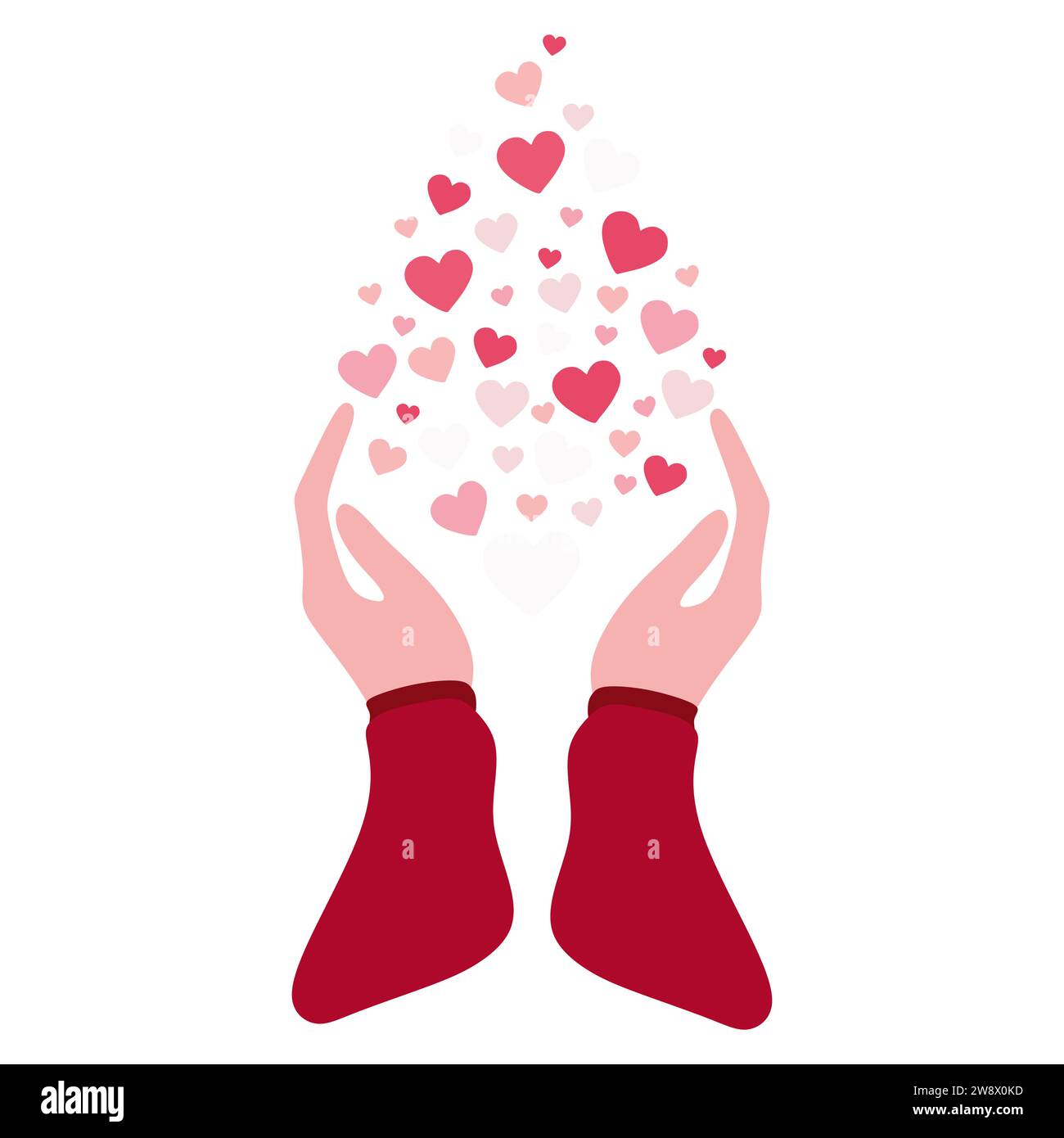 Cartoon hands and flying out hearts. Social media Concept. Vector ...