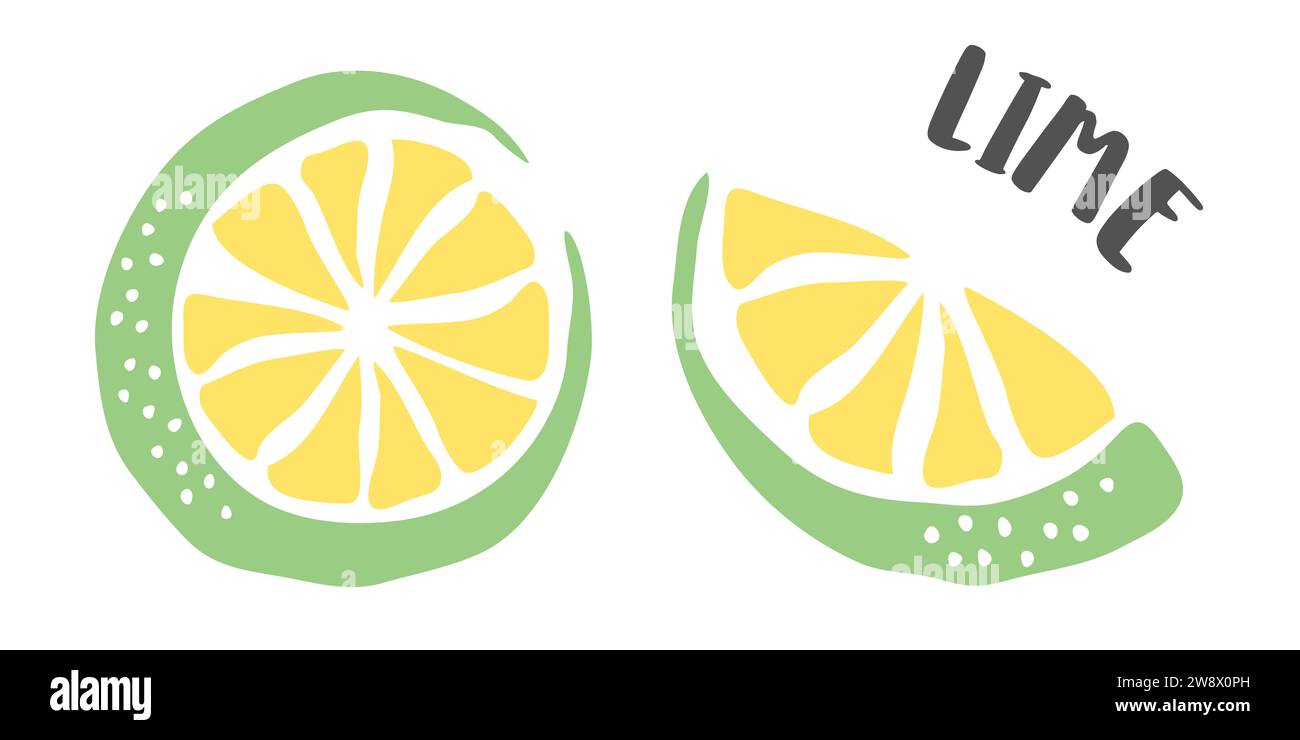 Lime drawing hand painted with ink brush isolated on white background ...