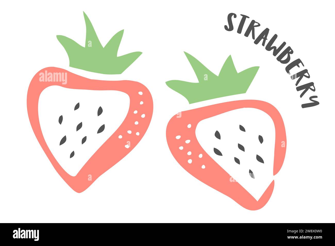 Strawberry set drawing hand painted with ink brush isolated on white ...
