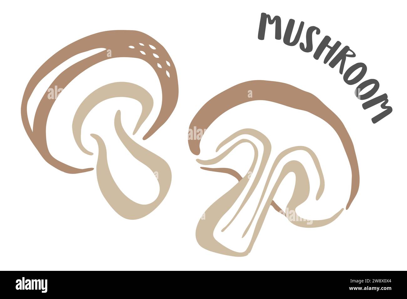 Set of mushroom drawing hand painted with ink brush isolated on white ...